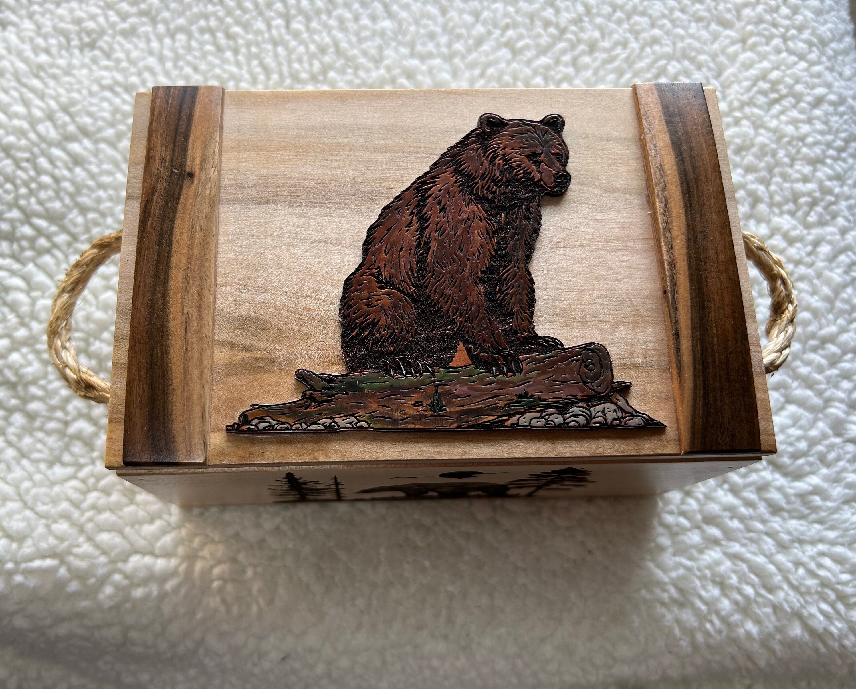 Handmade Wooden Box, Laser Cut Bear Scene, Custom Box, Maple Wooden Box ...