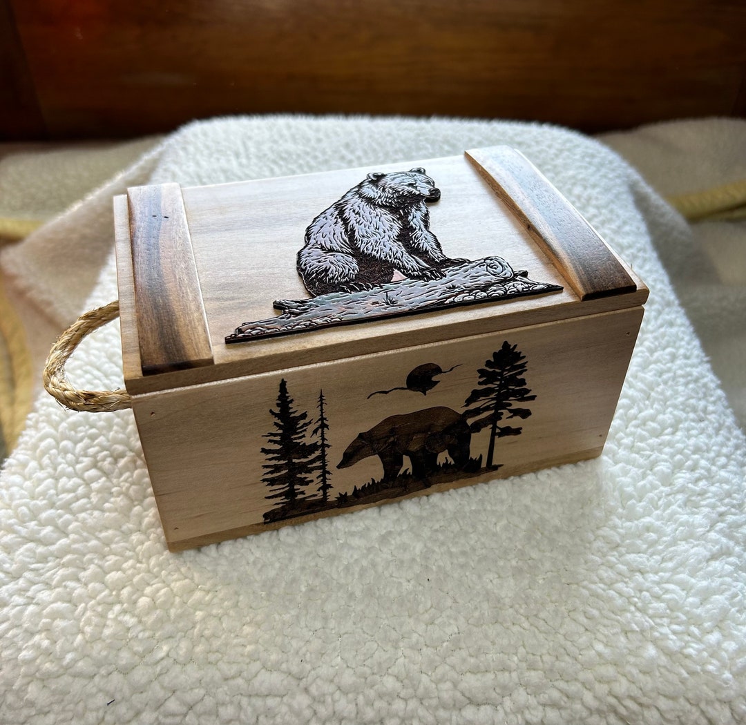 Handmade Wooden Box, Laser Cut Bear Scene, Custom Box, Maple Wooden Box ...
