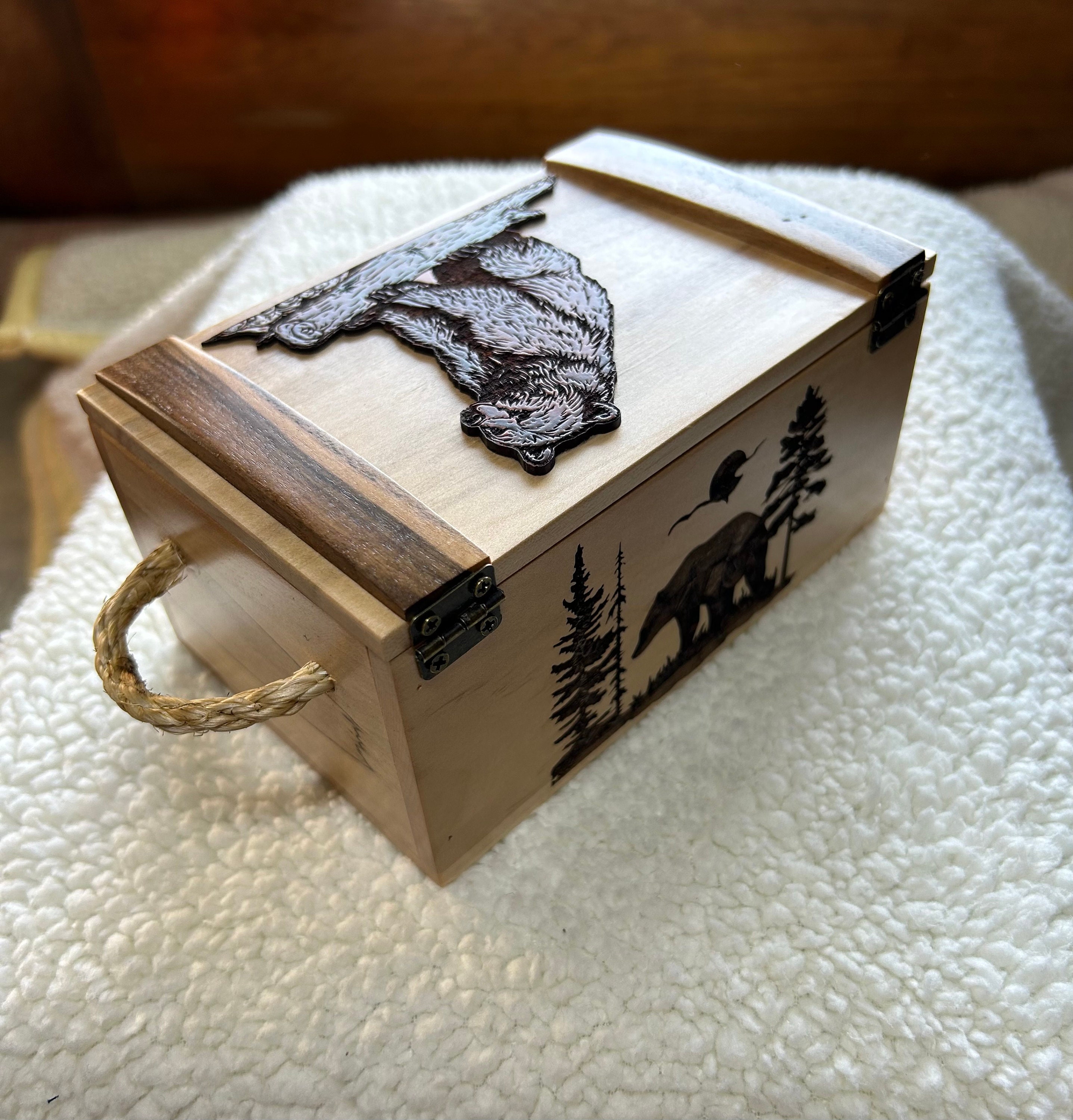 Handmade Wooden Box, Laser Cut Bear Scene, Custom Box, Maple Wooden Box ...