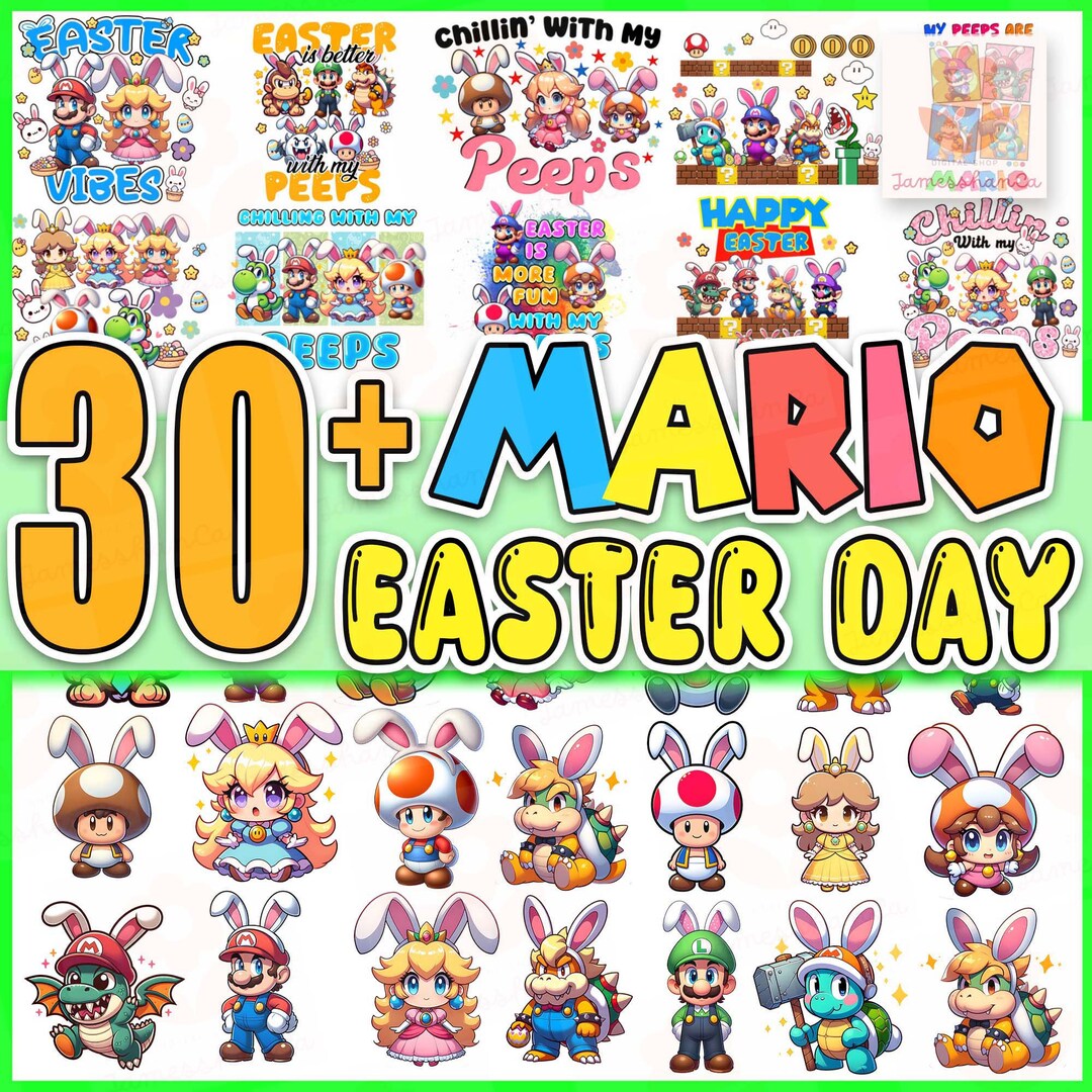 30 Super Mario Character Bunny PNG, Easter Chibi Cartoon PNG, Easter ...
