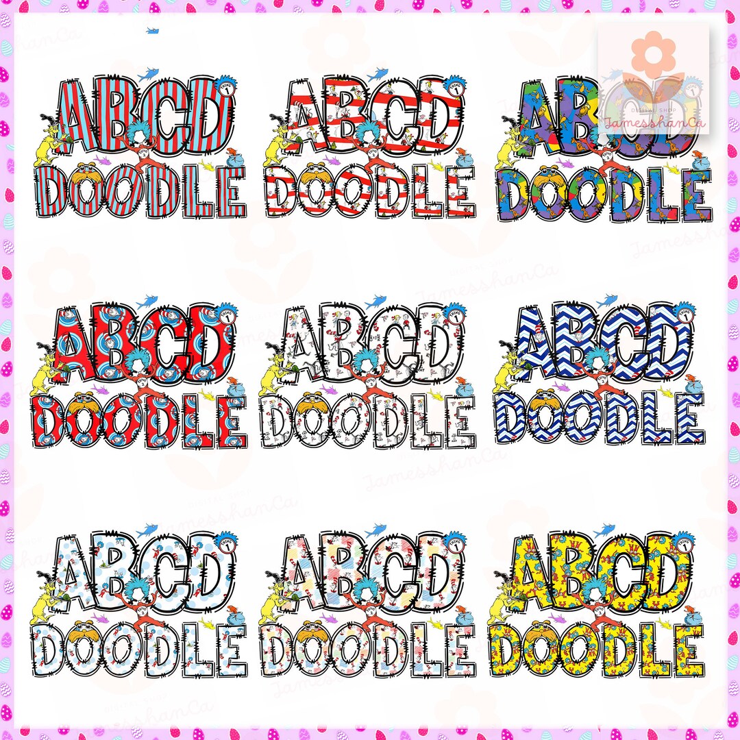 10 Dr. Seuss Alphabet Png, Dr. Seuss Bundle, Doodle Alphabet PNG, Retro ...