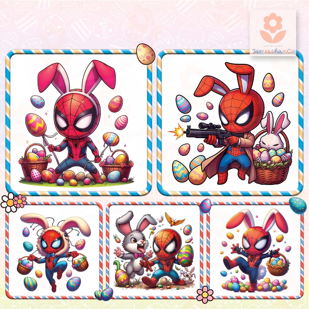 10 Superhero Easter Cartoon PNG Bundle, Superhero Movie Character Bunny ...
