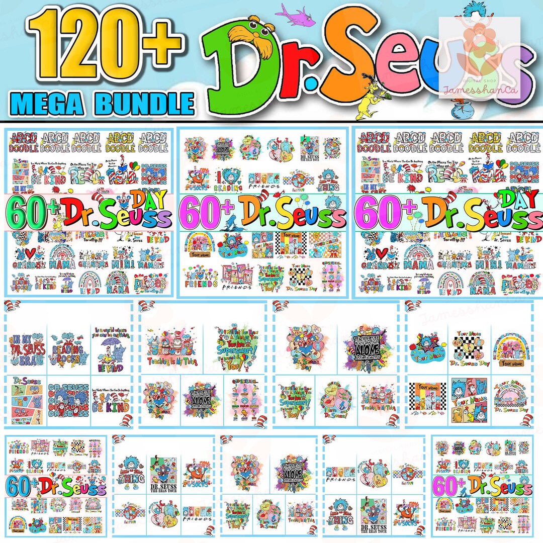 120 Dr. Seuss PNG Mega Bundle, Dr. Seuss Day, Sublimation Print, Read ...