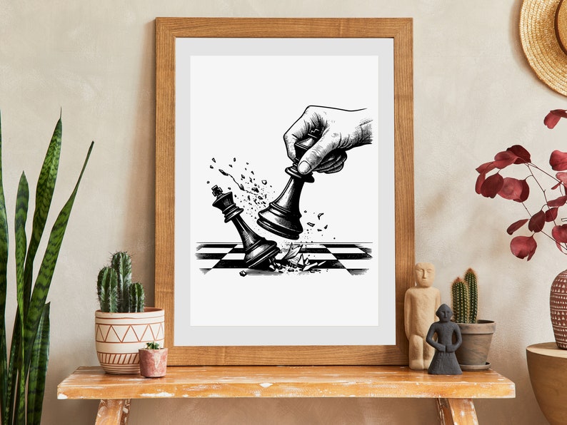 Chess Line Drawing Illustrations Set, Chess Piece Posters, Chess Player ...