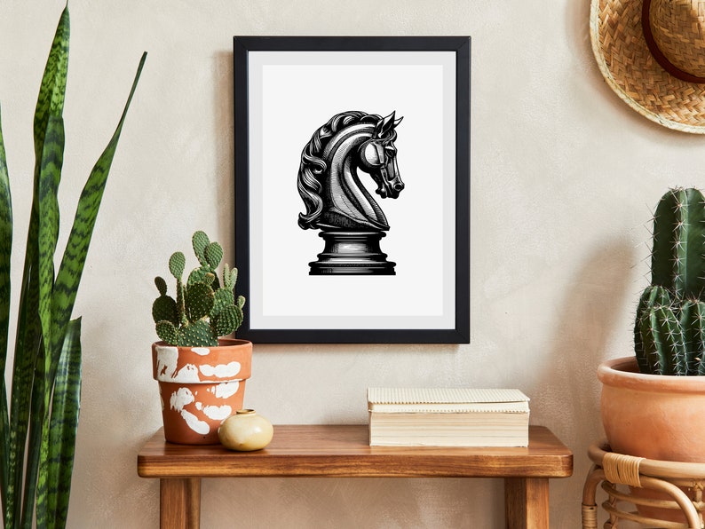 Chess Line Drawing Illustrations Set, Chess Piece Posters, Chess Player ...
