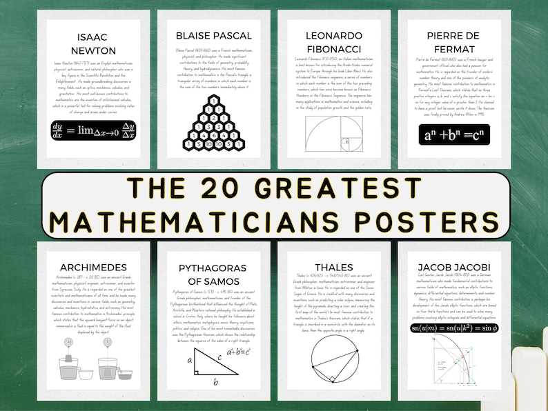 Mathematicians Posters Set, Mathematical Art Classroom Decor, Printable ...