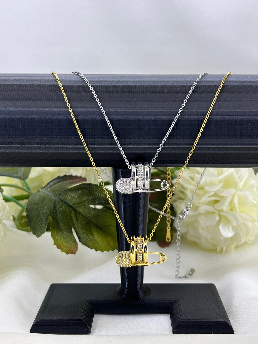 Safety Pin Necklace, Gold Plated Safety Pin Necklace, Silver Safety Pin ...