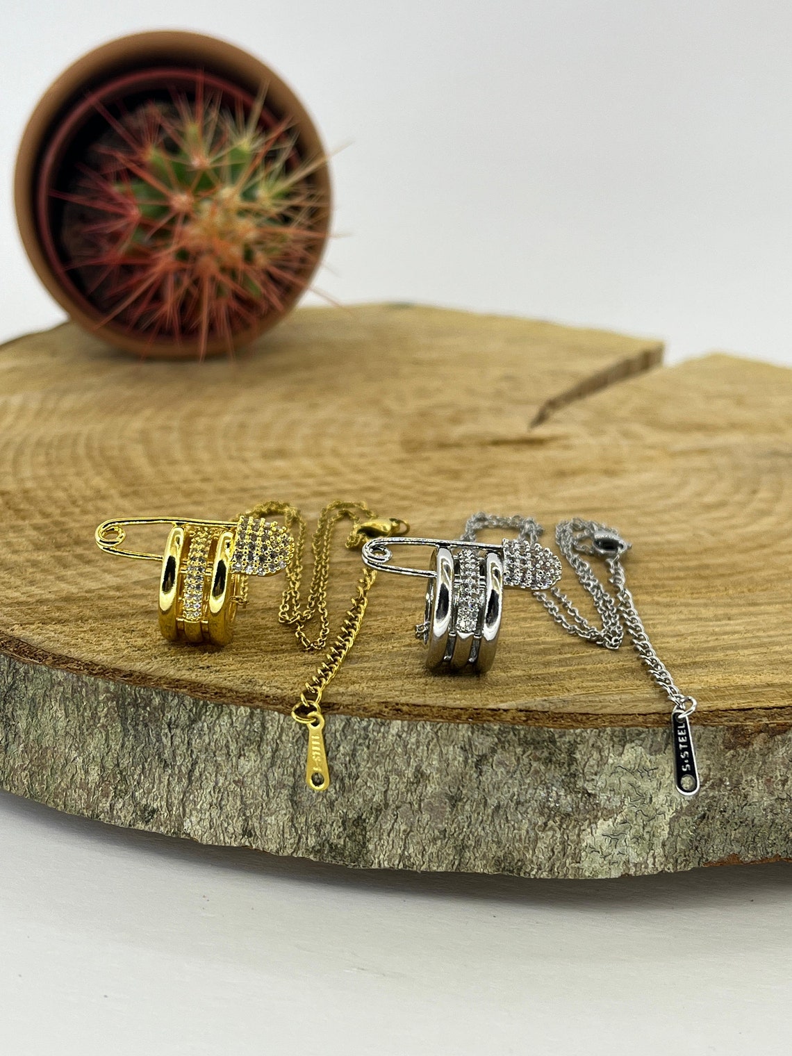 Safety Pin Necklace, Gold Plated Safety Pin Necklace, Silver Safety Pin ...