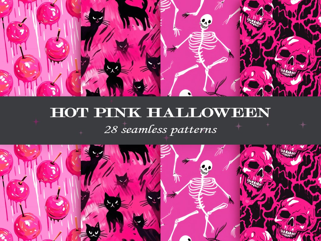 Hot Pink Halloween Digital Paper Set, Seamless Textures,printable ...