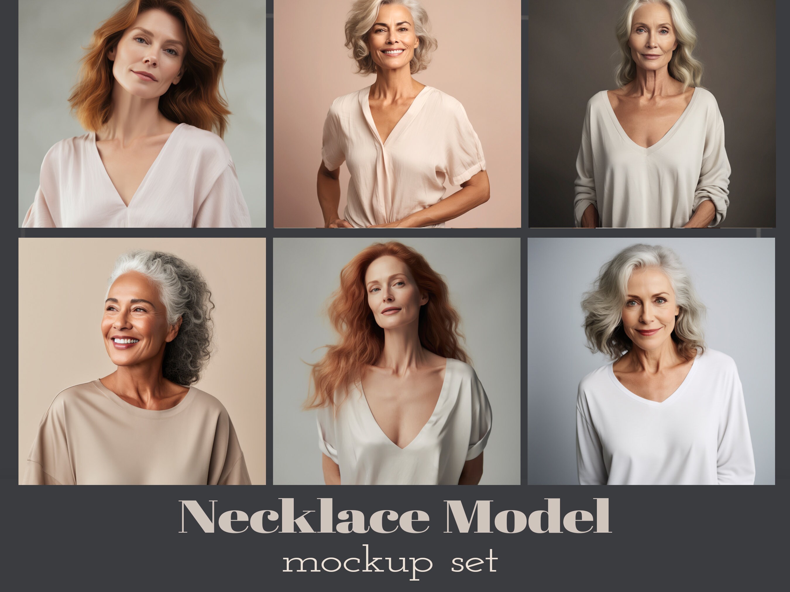 Necklace Mockup Set, Mature Woman Necklace Mockup, Mockup Bundle for ...