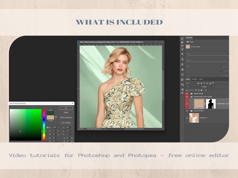 Fabric Pattern Mockup, Photoshop Surface Pattern Template, Photopea ...