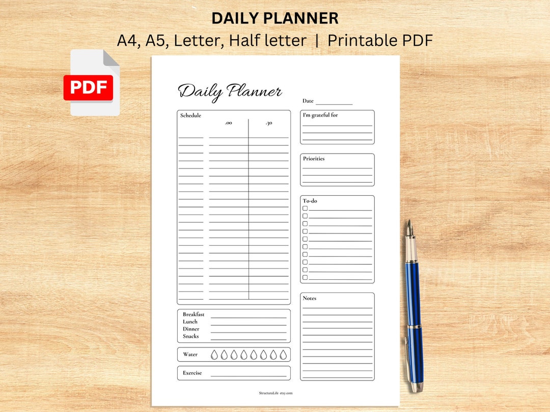 Daily Planner Page Printable | Notes, Todo List, Meal, Water Intake and ...
