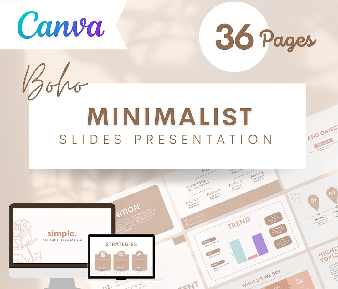 36 Minimalist Slides Presentation Canva Templates, Boho Tone Slides ...