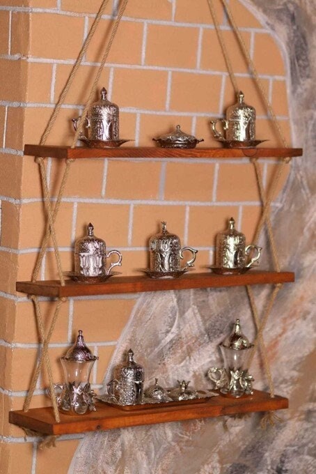 Wooden Large Wall Shelf Wall Shelf With Wire Rope Wall Shelf for Home ...