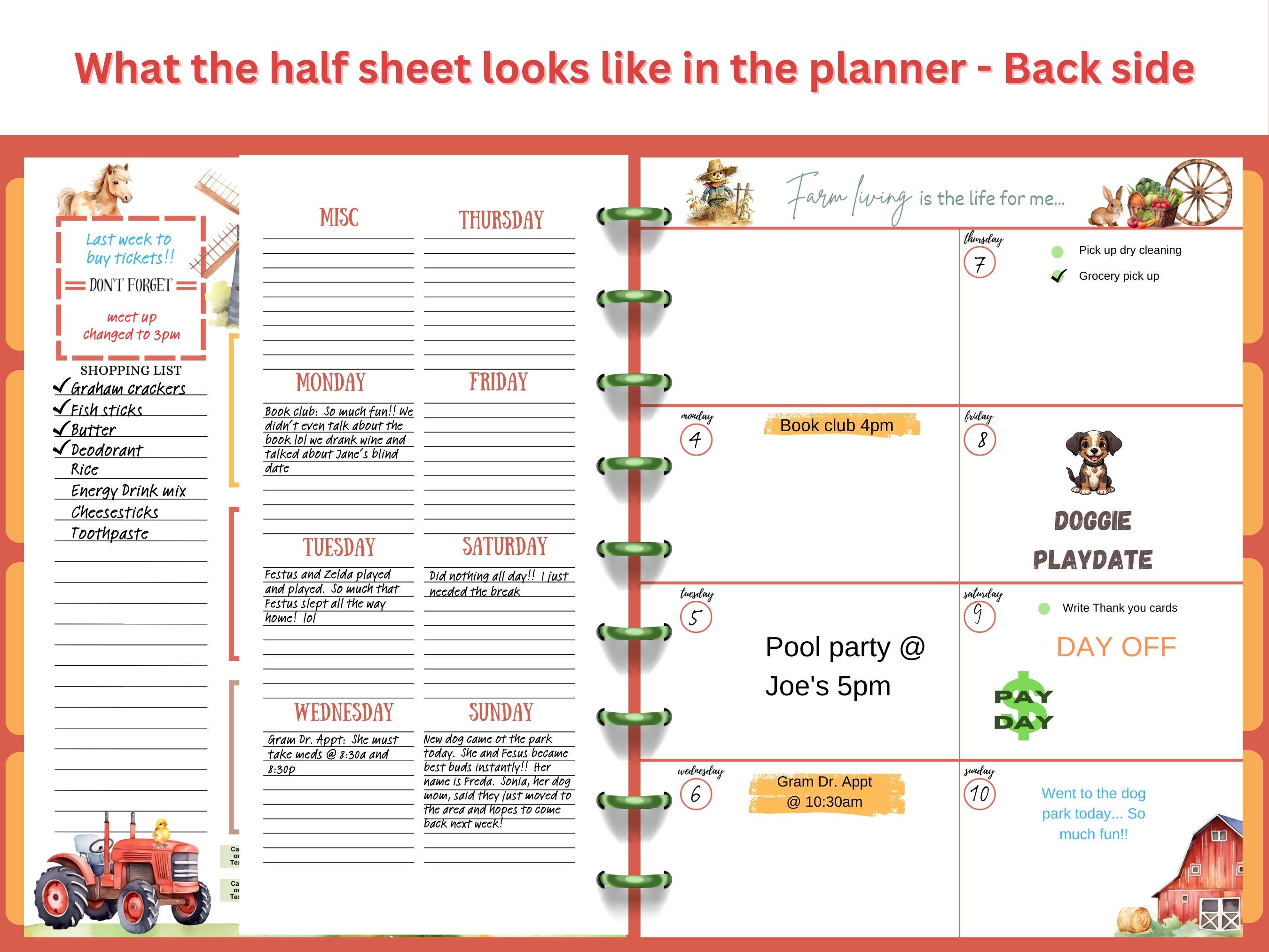 Farm Animals Weekly Planner Insert; 2 Page Dashboard Layout for HP ...