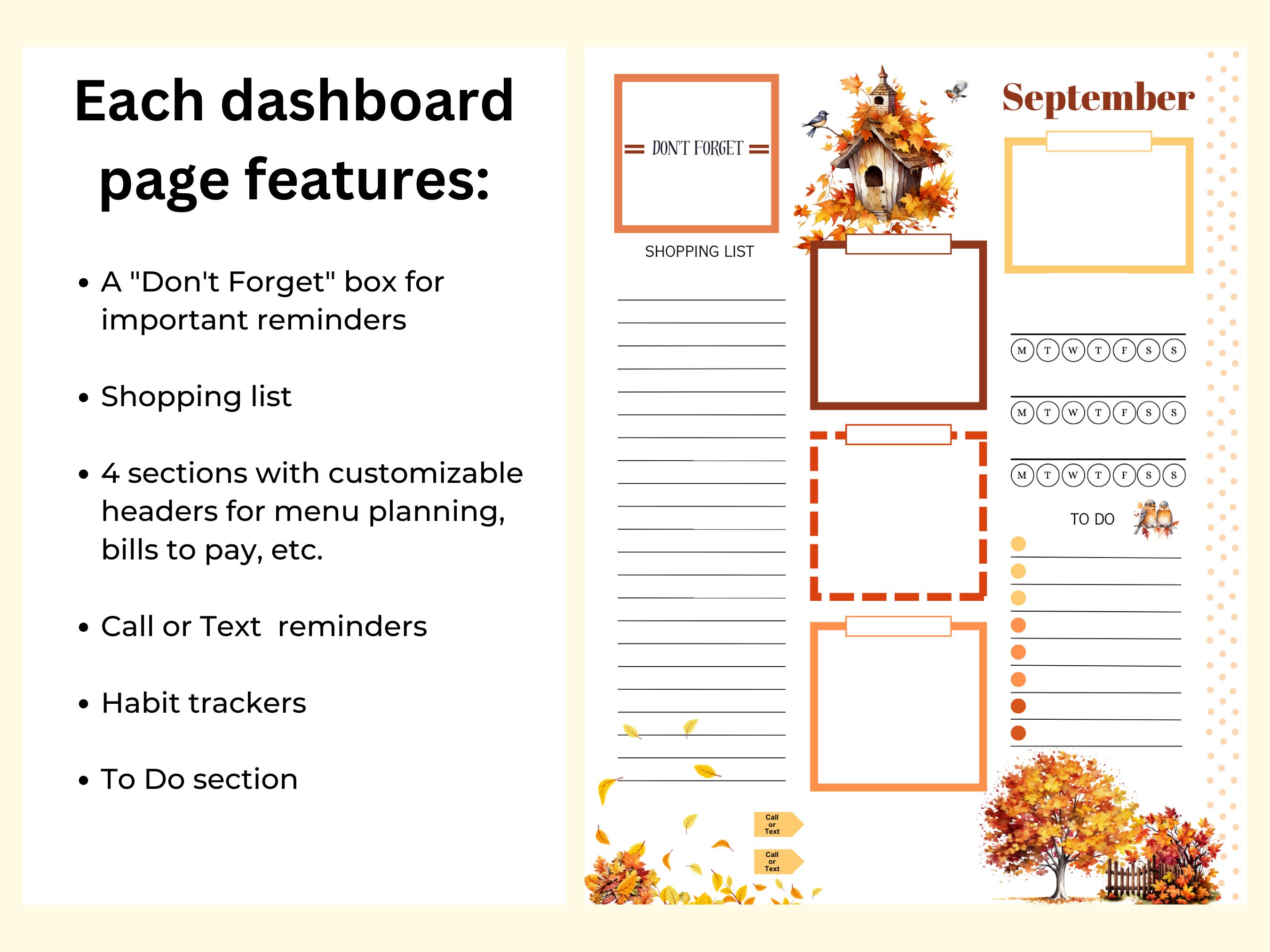 Autumn Leaves Weekly Planner Insert 2 Page Dashboard Layout - Etsy