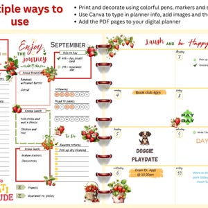 Strawberries Weekly Planner Insert; 2 Page Dashboard Layout for HP ...