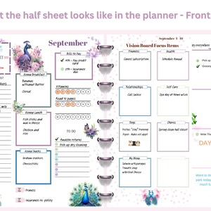 Peacocks Weekly Planner Insert; 2 Page Dashboard Layout for HP Classic ...