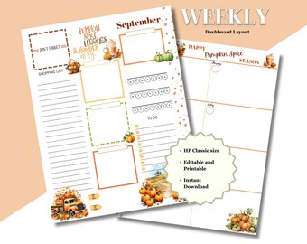 Sunflowers Weekly Planner Insert; 2 Page Dashboard Layout for A5 and HP ...