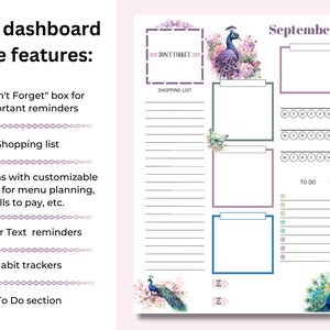 Peacocks Weekly Planner Insert; 2 Page Dashboard Layout for HP Classic ...