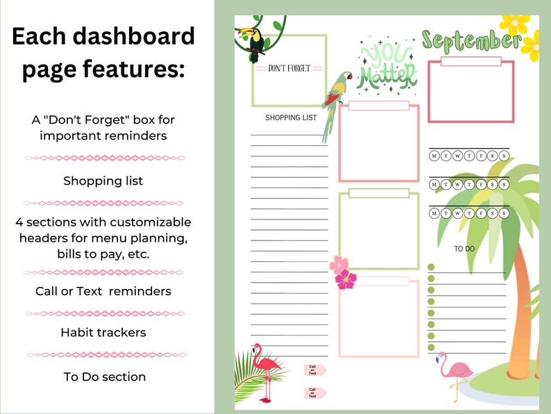 Tropical Weekly Planner Insert; 2 Page Dashboard Layout for HP Classic ...