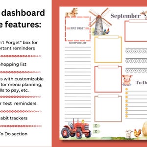 Farm Animals Weekly Planner Insert; 2 Page Dashboard Layout for HP ...