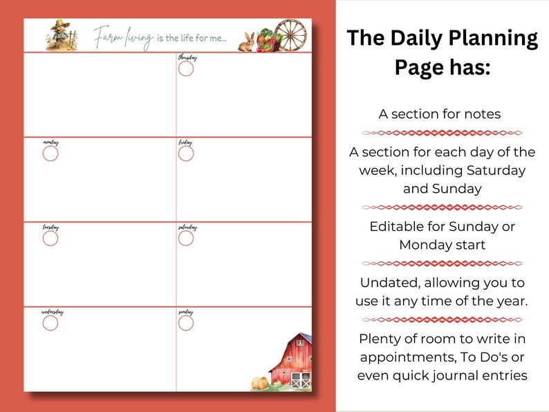 Farm Animals Weekly Planner Insert; 2 Page Dashboard Layout for HP ...