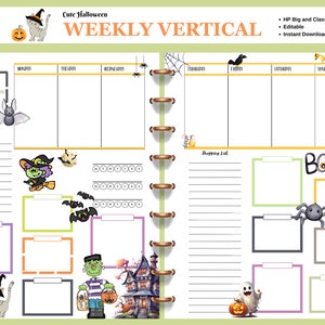 Cute Halloween Weekly Planner Insert, 2 Page Vertical Layout, Happy ...