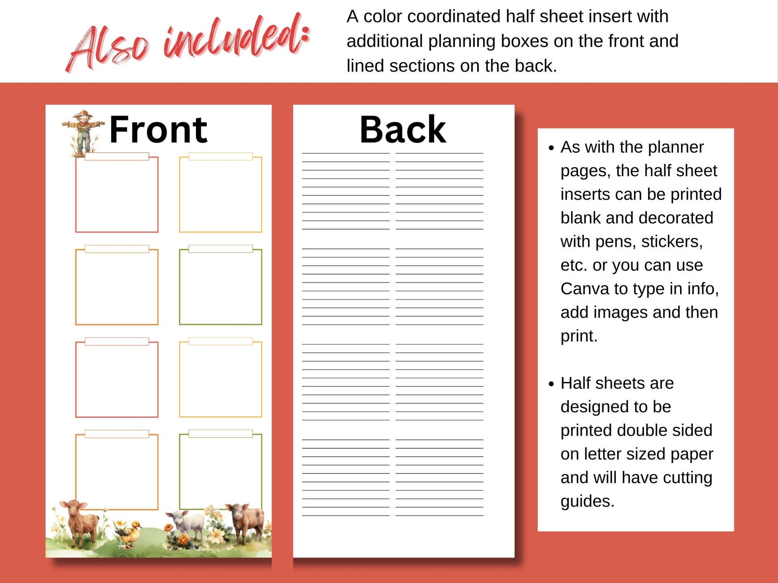 Farm Animals Weekly Planner Insert; 2 Page Dashboard Layout for HP ...
