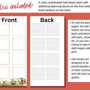 Farm Animals Weekly Planner Insert; 2 Page Dashboard Layout for HP ...