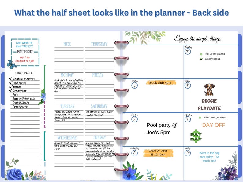Blue Flowers Weekly Planner Insert; 2 Page Dashboard Layout for HP ...