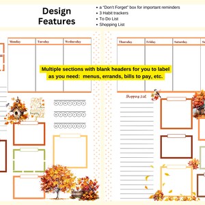 Autumn Leaves Weekly Planner Insert, 2 Page Vertical Layout for Happy ...