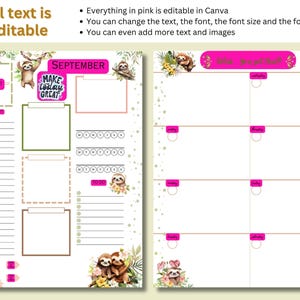 Sloths Weekly Planner Insert; 2 Page Dashboard Layout for HP Classic ...