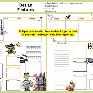 Cute Halloween Weekly Planner Insert, 2 Page Vertical Layout, Happy ...