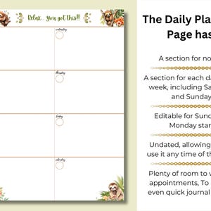 Sloths Weekly Planner Insert; 2 Page Dashboard Layout for HP Classic ...