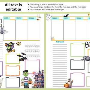Cute Halloween Weekly Planner Insert, 2 Page Vertical Layout, Happy ...