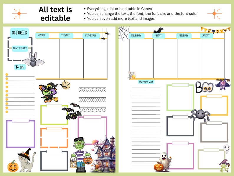 Cute Halloween Weekly Planner Insert, 2 Page Vertical Layout, Happy ...