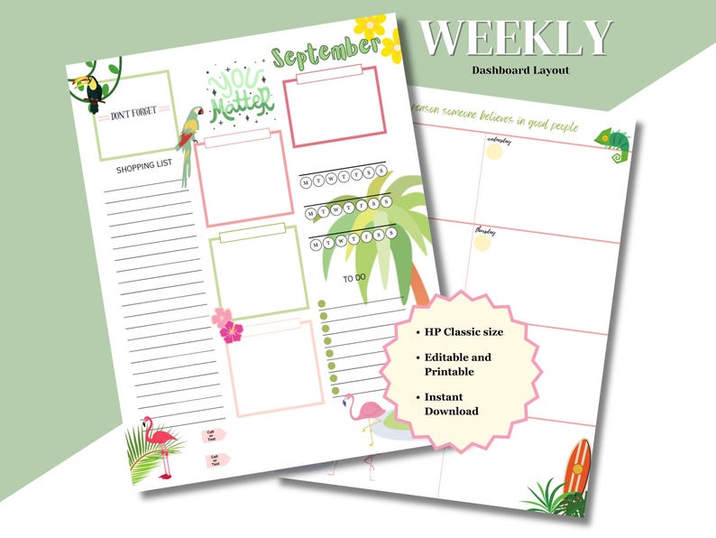 Tropical Weekly Planner Insert; 2 Page Dashboard Layout for HP Classic ...