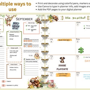 Sloths Weekly Planner Insert; 2 Page Dashboard Layout for HP Classic ...