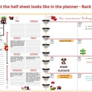 Ladybugs Weekly Planner Insert; 2 Page Dashboard Layout for HP Classic ...