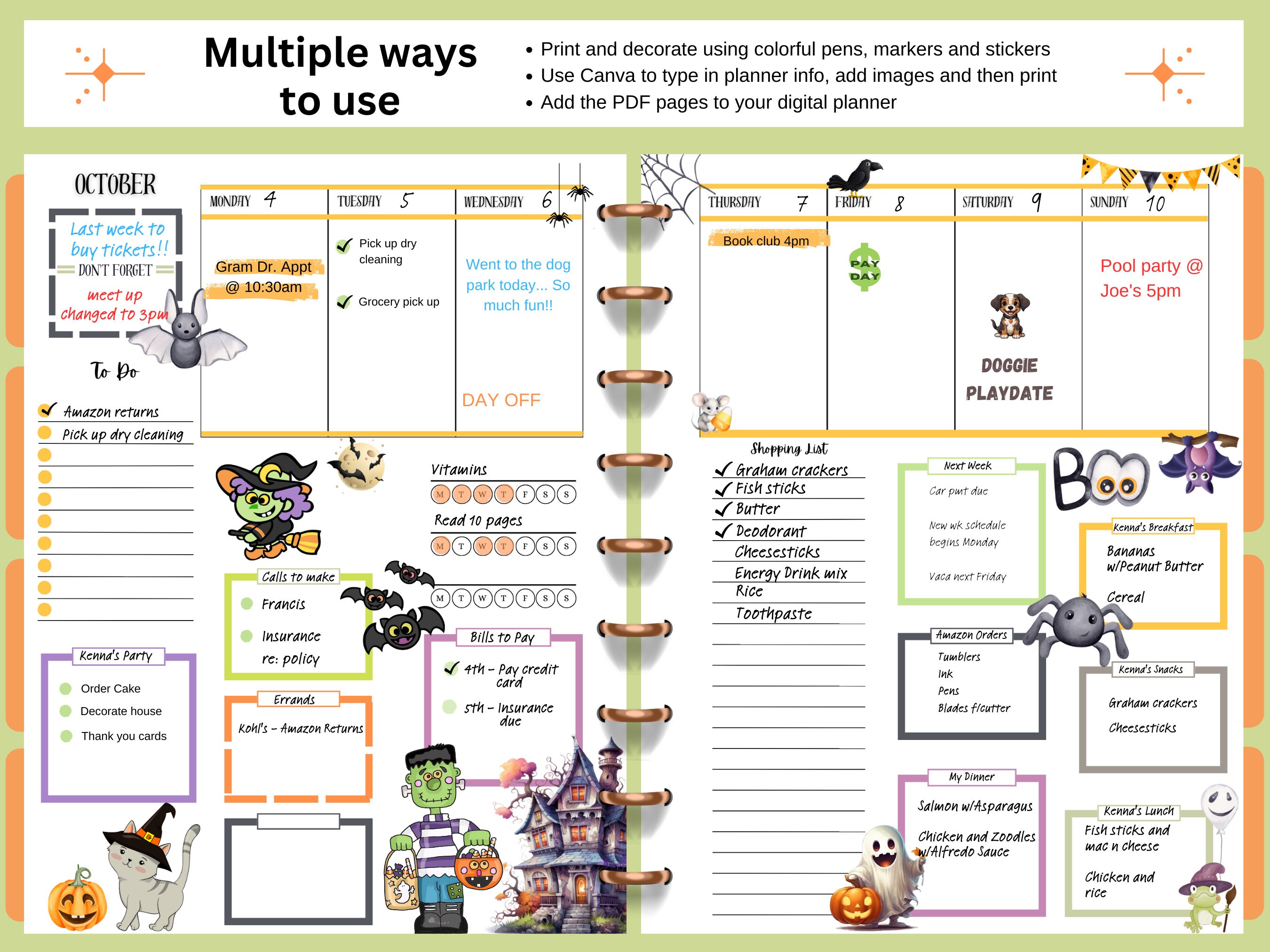 Cute Halloween Weekly Planner Insert 2 Page Vertical Layout - Etsy