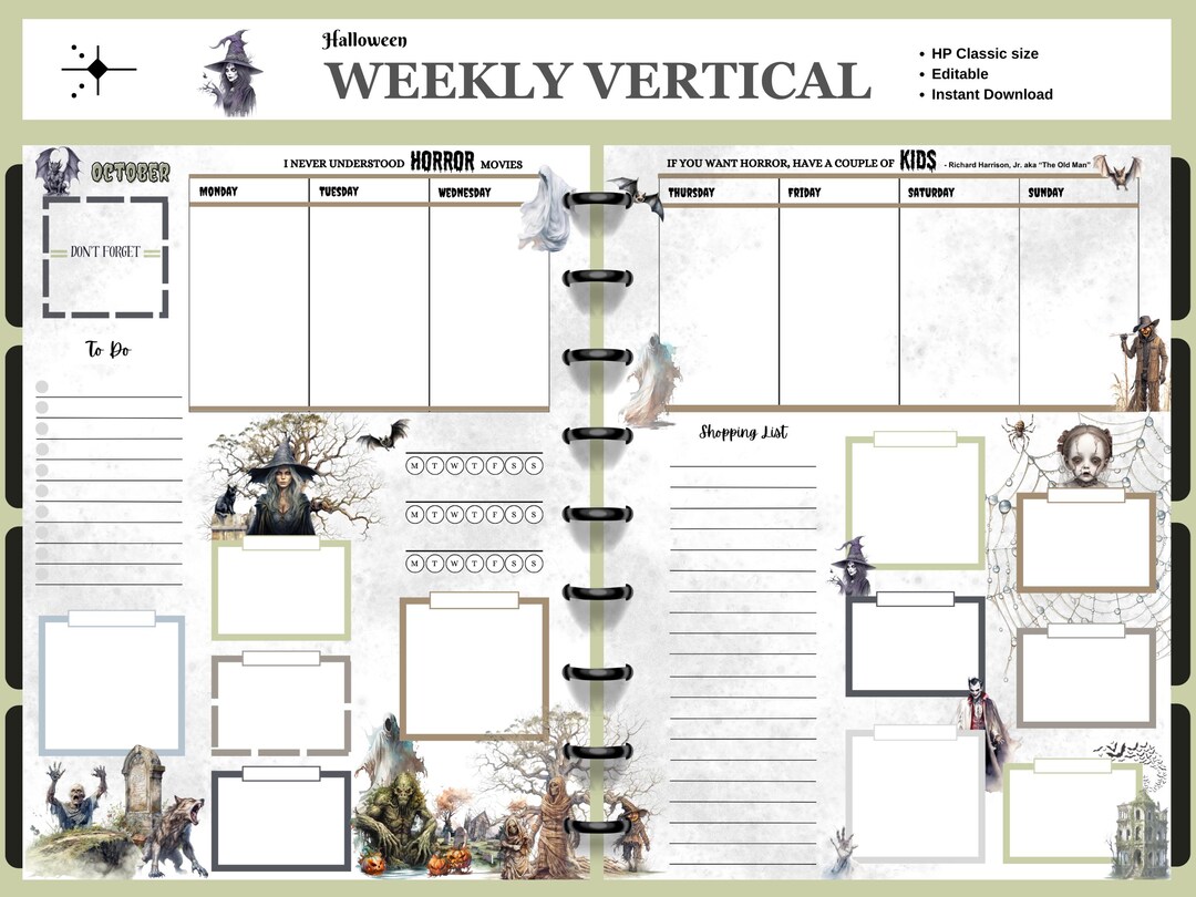 Halloween Weekly Planner Insert, 2 Page Vertical Layout for Happy ...