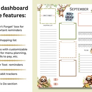 Sloths Weekly Planner Insert; 2 Page Dashboard Layout for HP Classic ...