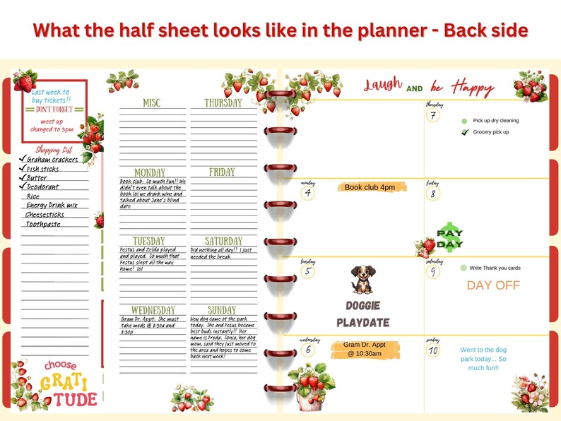 Strawberries Weekly Planner Insert; 2 Page Dashboard Layout for HP ...