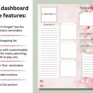 Pink Florals Weekly Planner Insert; 2 Page Dashboard Layout for HP ...