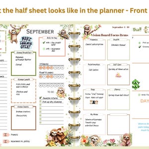 Sloths Weekly Planner Insert; 2 Page Dashboard Layout for HP Classic ...