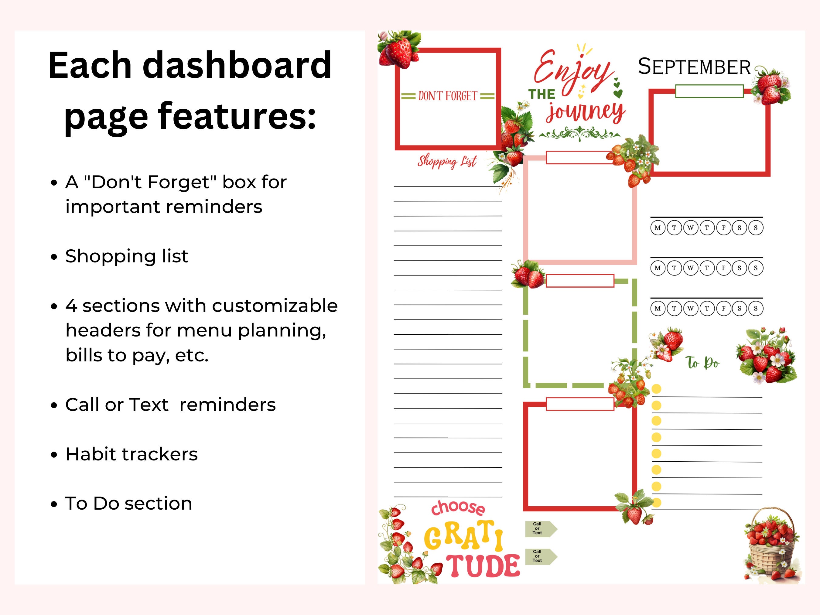 Strawberries Weekly Planner Insert 2 Page Dashboard Layout - Etsy