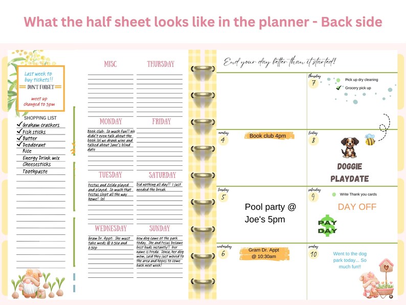 Garden Gnomes Weekly Planner Insert; 2 Page Dashboard Layout for HP ...
