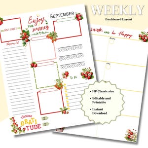 Strawberries Weekly Planner Insert; 2 Page Dashboard Layout for HP ...