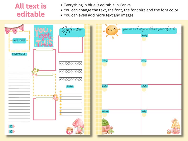 Strawberry Gnomes Weekly Planner Insert; 2 Page Dashboard Layout for HP ...